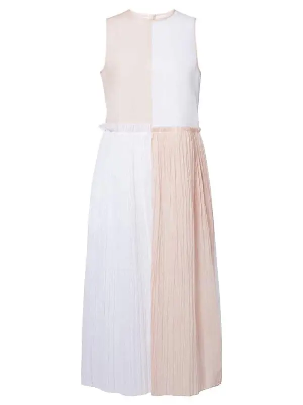 JIL SANDER Pleated Cotton Organza Muslin Midi Dress - Pink