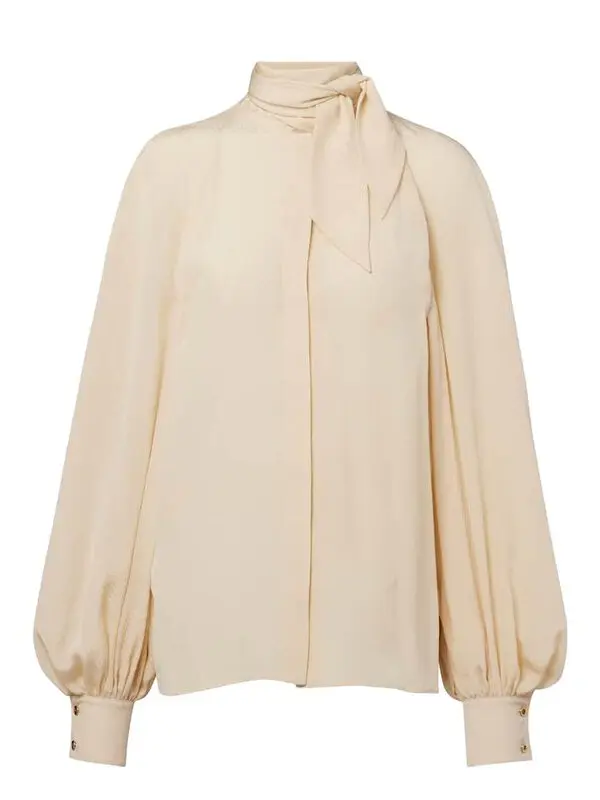 Loro Piana Valmy Tie-neck Silk Blouse - Beige