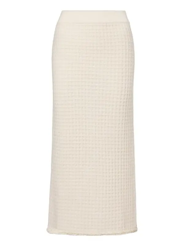Jardin Des Orangers Distressed Wool And Cashmere Pencil Skirt - White