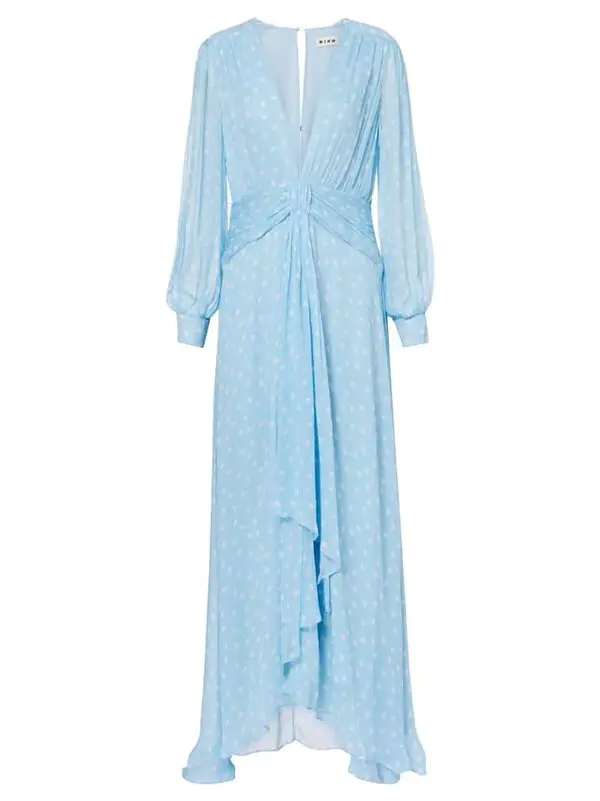 Rixo Meera Polka-dot Shirred Gown - Blue