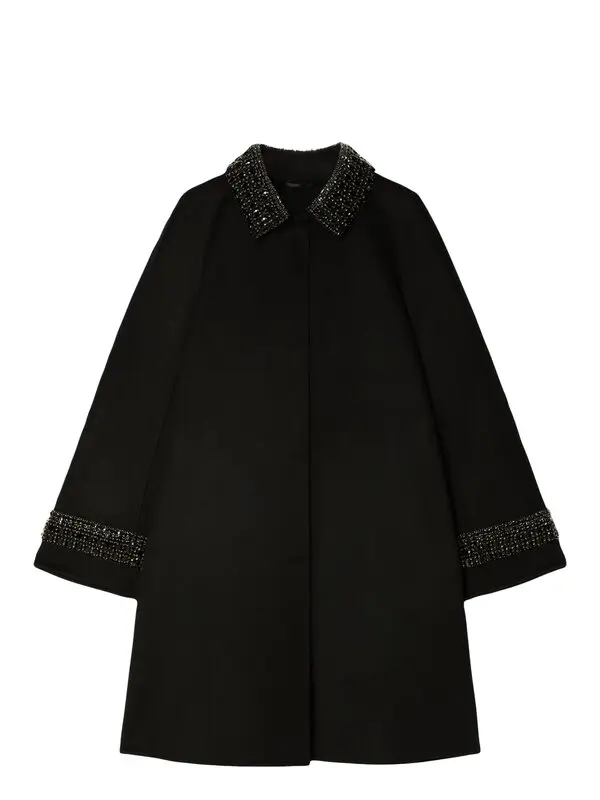 Marina Rinaldi Virgin Wool Sparkling-detail Overcoat - Black