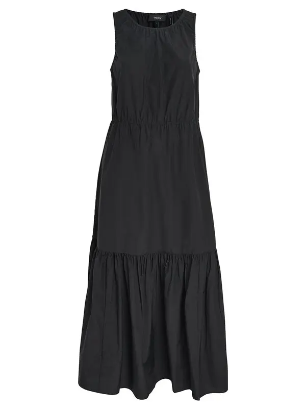 Theory Cotton-blend Tiered Midi Dress - Black