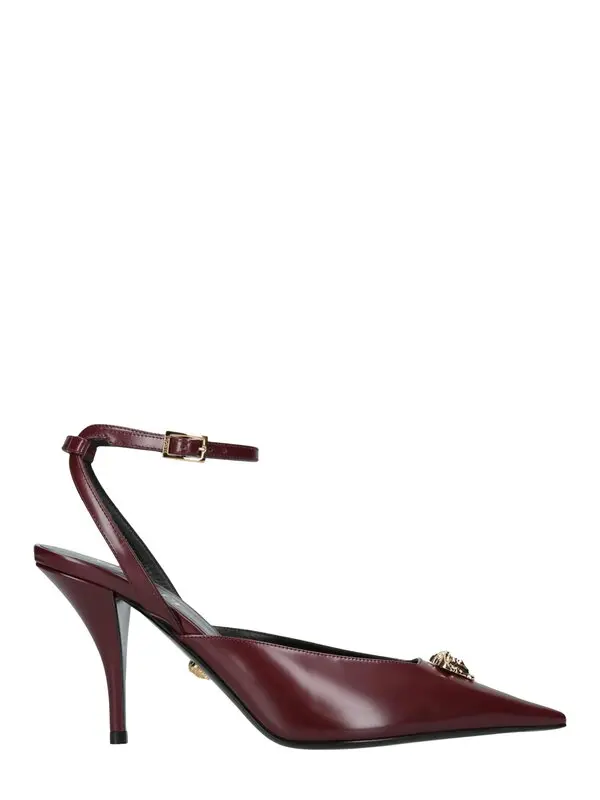 Versace Leather La Medusa Slingback Heels - Burgundy
