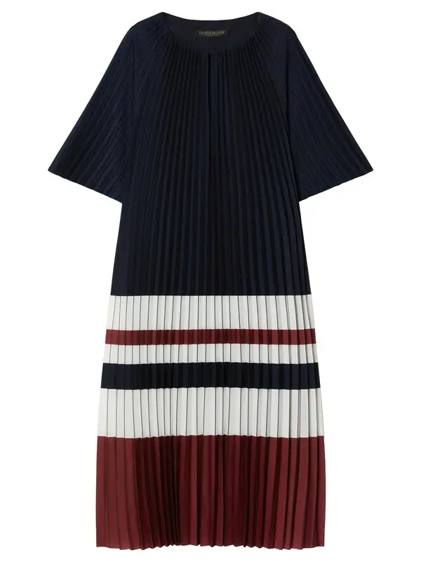 Marina Rinaldi Striped Pleated Midi Dress - Red