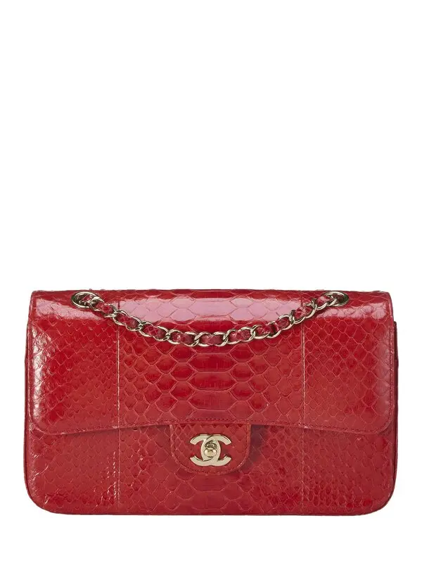 Chanel Python Classic Double Flap Medium Shoulder Bag - Red