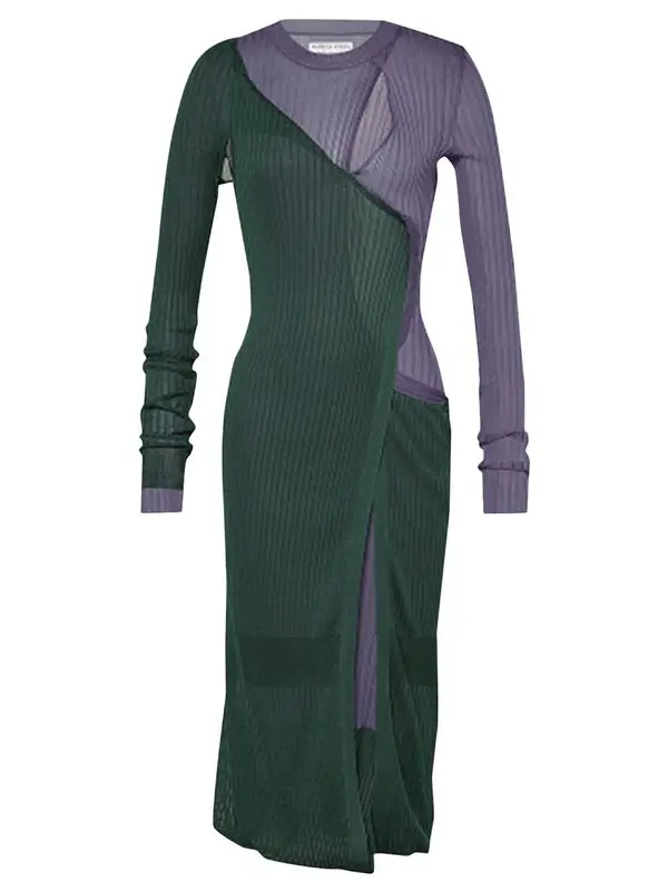 Bottega Veneta Two-toned Draped Ribbed Dress - Multicolor
