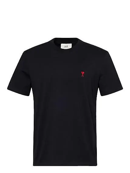 Ami Regular-fit Embroidered-logo Cotton-jersey T-shirt Xxl - Noir
