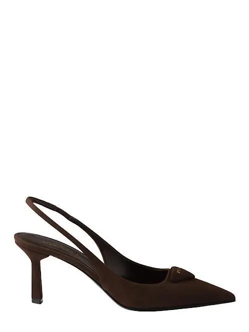 Prada Triangle-logo Suede Slingback Pumps - Brown
