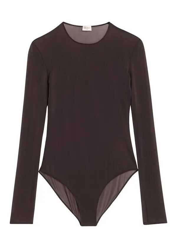 Saint Laurent Sheer Knit Long-sleeve Bodysuit - Ebene