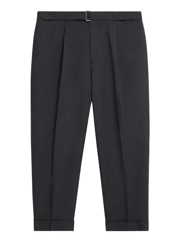 Officine Générale Hugo Wool Self-belt Pleated Pants - Dark Grey