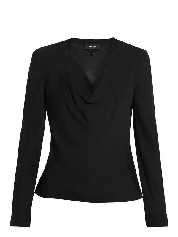 Theory Draped Long-sleeve Silk Blouse - Black