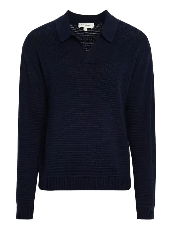 FRAME Knit Johnny Collar Sweater - Navy