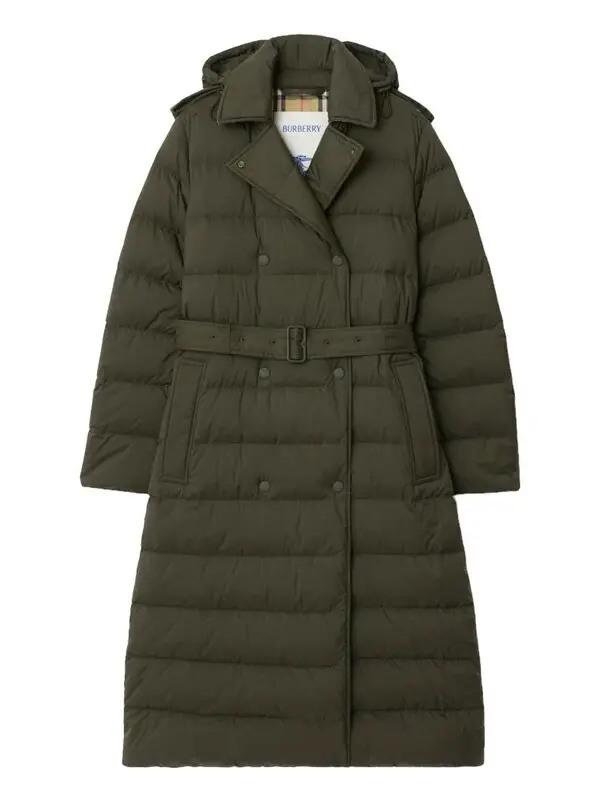 Burberry Long Nylon Hooded Puffer Coat - Shale Green