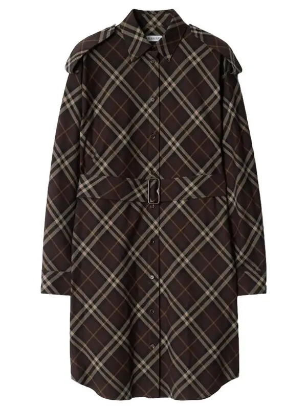 Burberry Check Cotton Flannel Shirt Dress - Truffle Brown