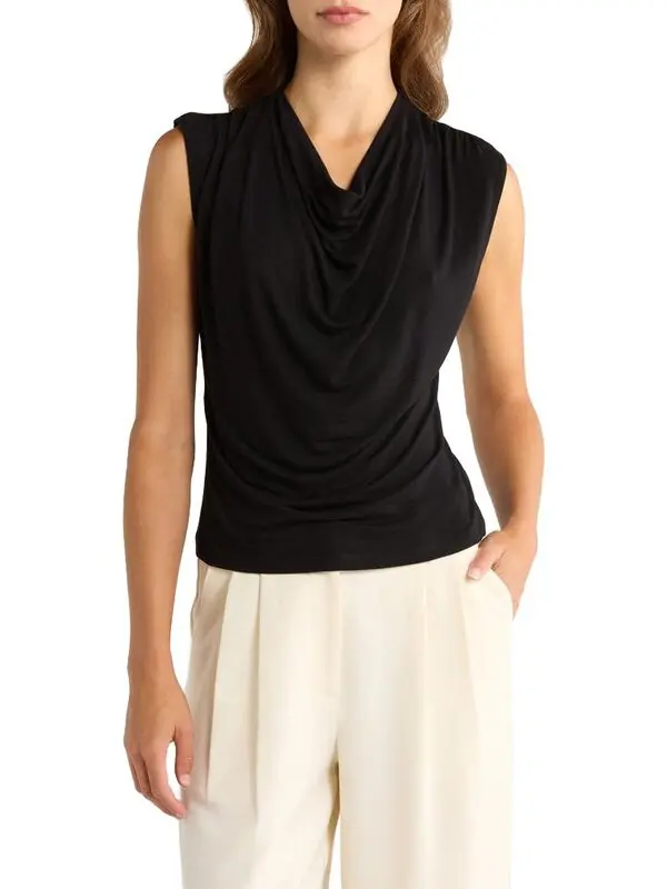 Vince Cowl Neck Sleeveless Top - Black