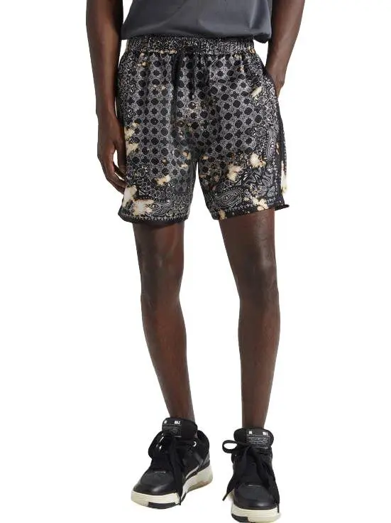 Amiri Bleach Bandana Silk Drawstring Shorts - Black