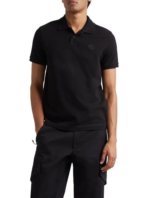 Moncler Logo Cotton Piqué Polo - Black