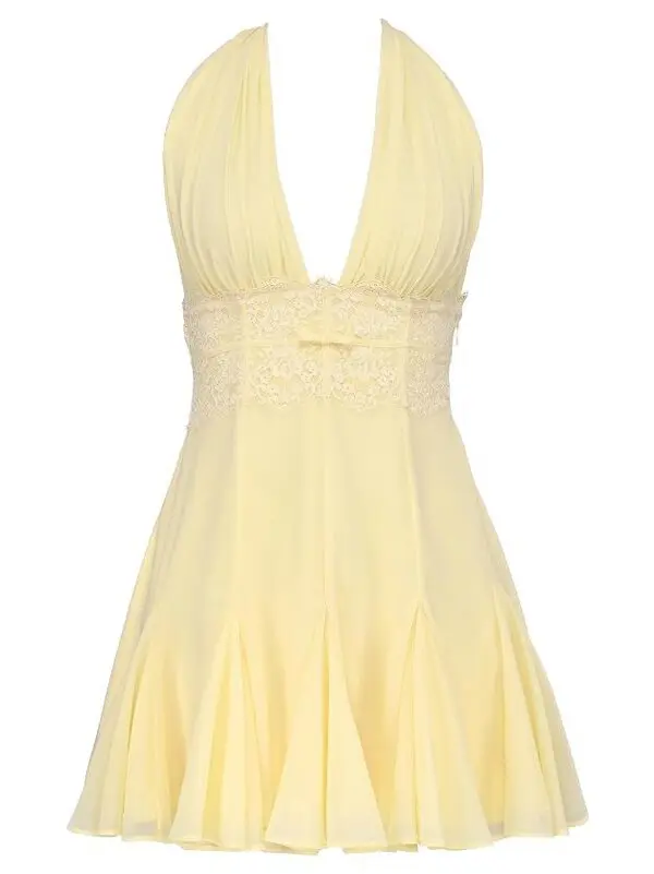 House Of Cb Ailani Halter Georgette Minidress - Butter