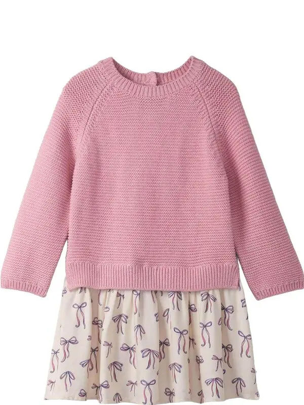 HATLEY Painterly Bows Mixed Media Sweater Dress - Pink
