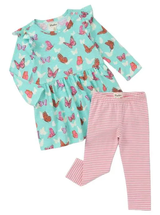 HATLEY Butterfly Print Ruffle Dress & Leggings Set - Green