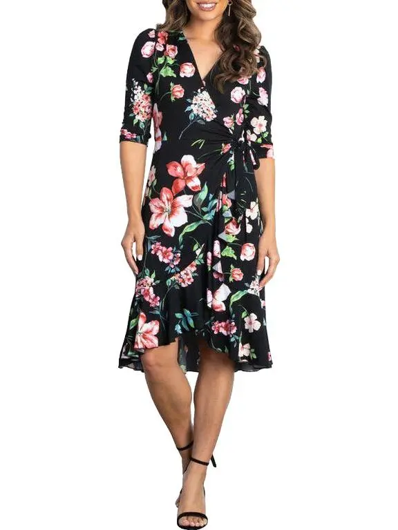 KIYONNA Flirty Flounce Midi Wrap Dress - Midnight Meadow