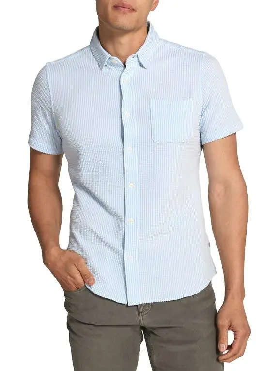 7 Diamonds Keaton Stripe Seersucker Short Sleeve Button-up Shirt - Blue
