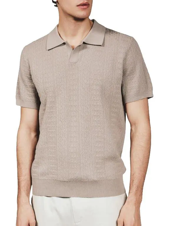 7 Diamonds Collared Pointelle Polo Sweater - Taupe