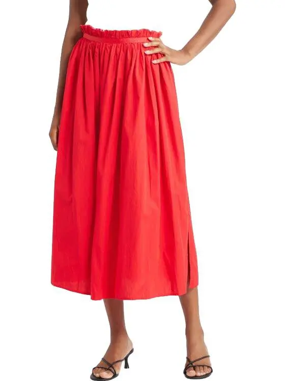 Topshop Crinkle Cotton Maxi Skirt - Red