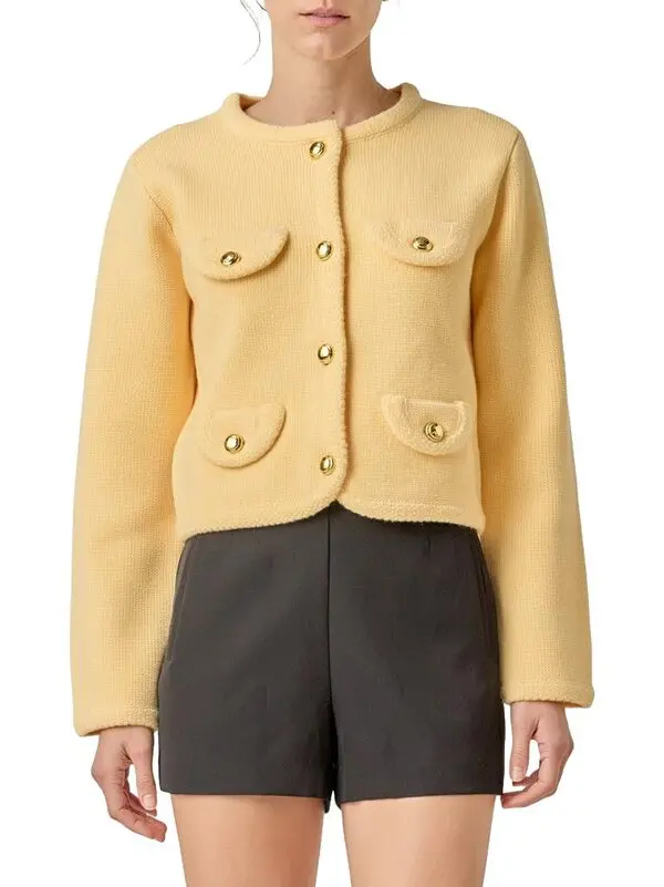 English Factory Round Hem Cardigan - Butter Yellow