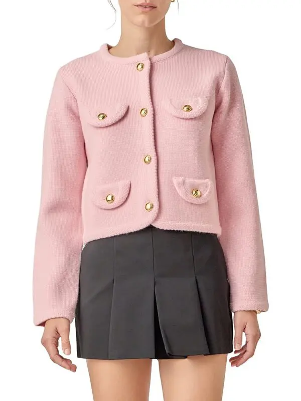 English Factory Round Hem Cardigan - Pink