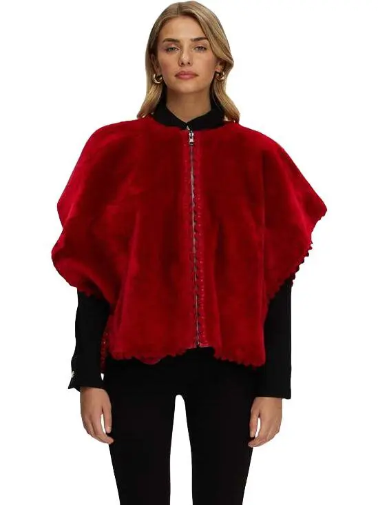 Gorski Reversible Collarless Shearling Jacket - Red/red