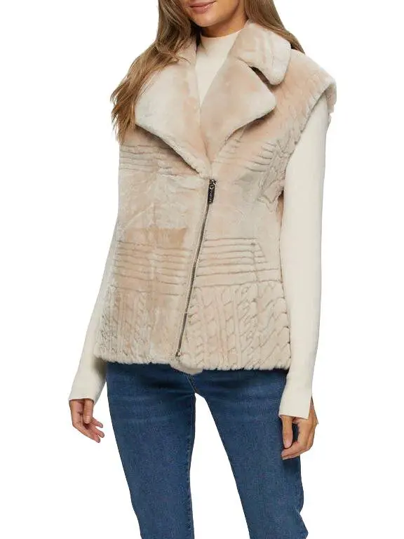 Gorski Genuine Shearling Zip Vest With Grooved Pattern - Beige