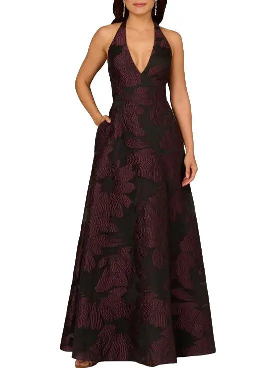 Adrianna Papell Sleeveless Floral Organza Gown - Midnight Plum