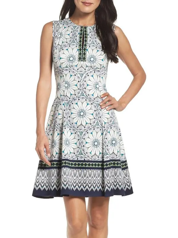 Maggy London Fit-and-flare Dress - Soft White/lime