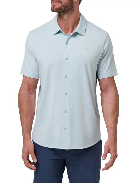 Travis Mathew Shore Of It Geo Print Short Sleeve Button-up Knit Shirt - Azzurro