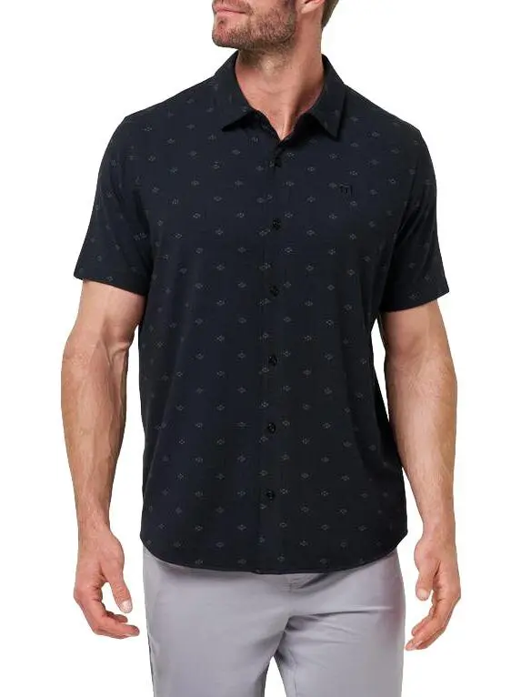 Travis Mathew Shore Of It Geo Print Short Sleeve Button-up Knit Shirt - Black