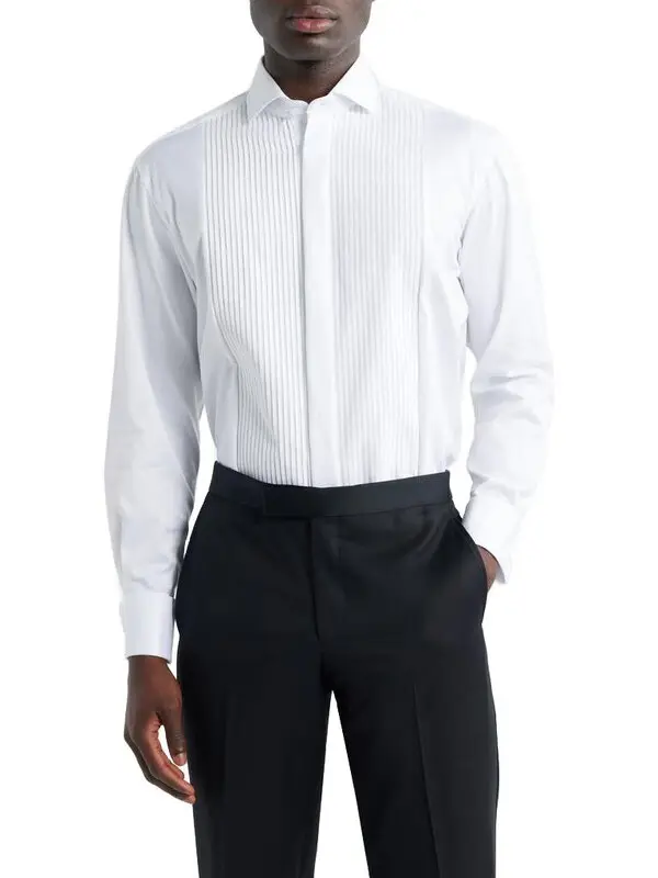 1863 BY ETERNA Luxury Pleat Front Non-iron Dress Shirt - White