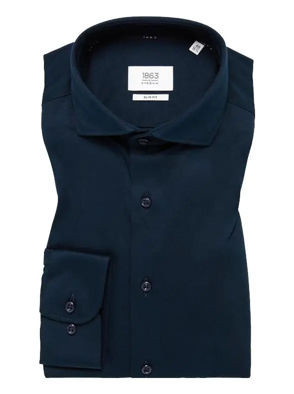 1863 BY ETERNA Jersey Slim Fit Dress Shirt - Navy