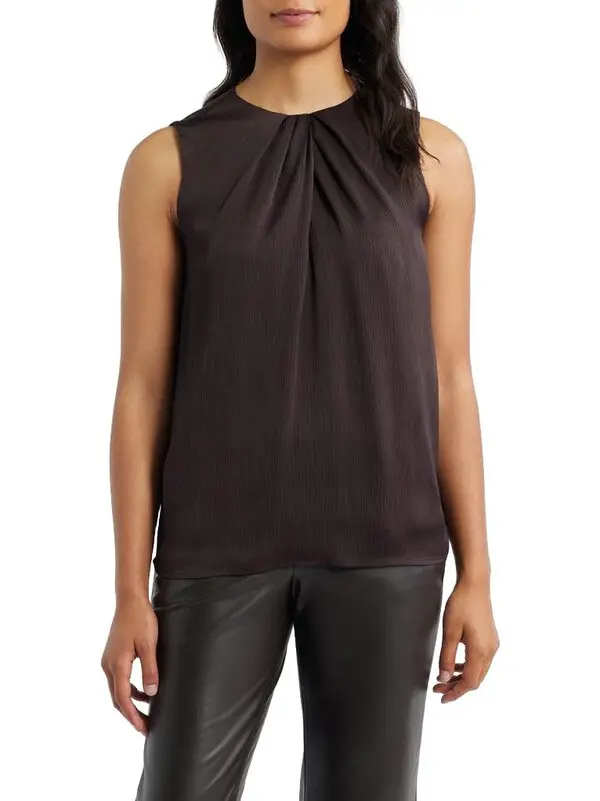 Anne Klein Pleated Neck Top - Deep Mahogany