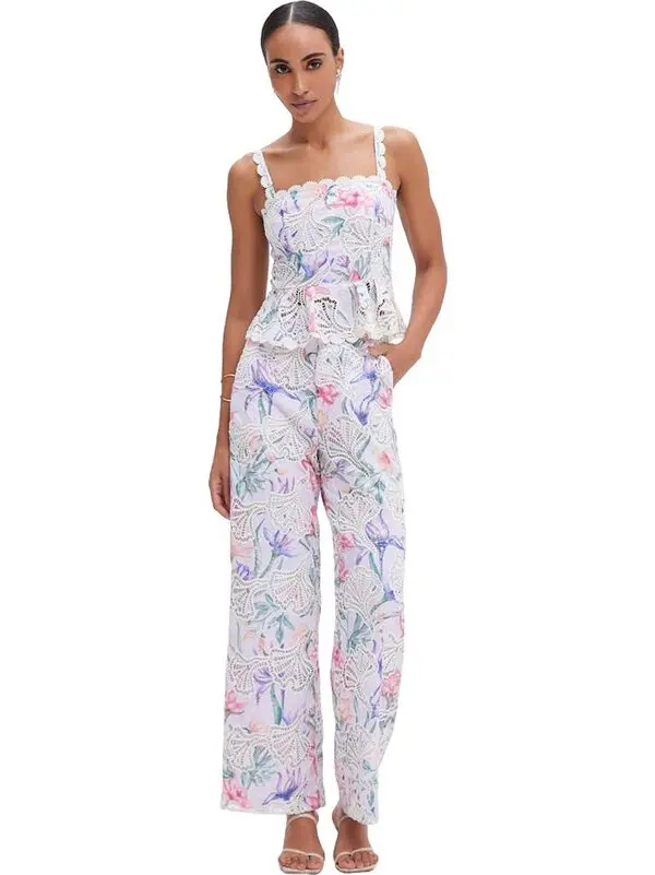 PatBO Amaryllis Embroidered Straight Leg Pants - Light Blue