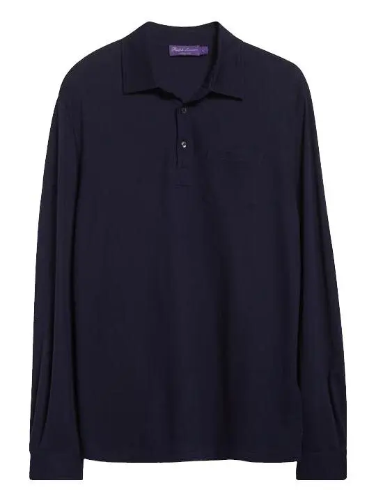 Ralph Lauren Purple Label Long Sleeve Cotton & Cashmere Polo - Classic Chairman Navy