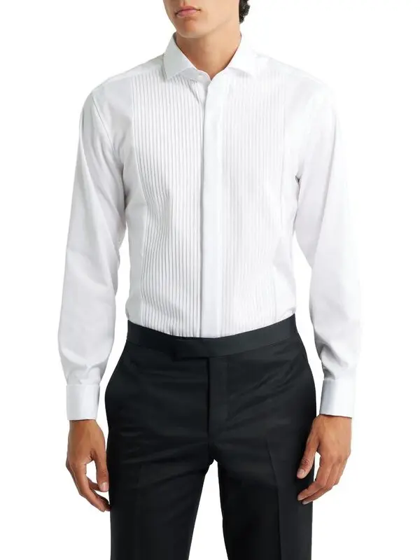 1863 BY ETERNA Luxury Pleat Front Non-iron Dress Shirt - White