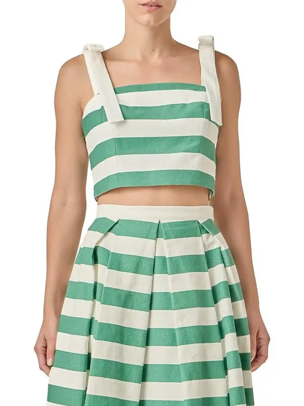 English Factory Striped Tie Strap Crop Tank - Green/white