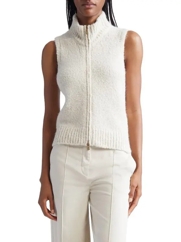 Eleventy Alpaca Blend Full Zip Sweater Vest - 02 Sand