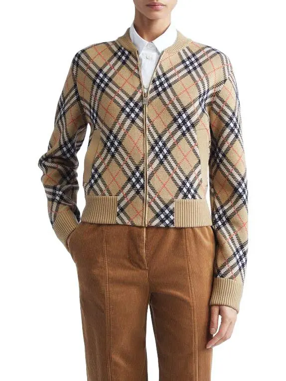 Burberry Check Jacquard-knit Sweater Jacket - Sand Ip Check