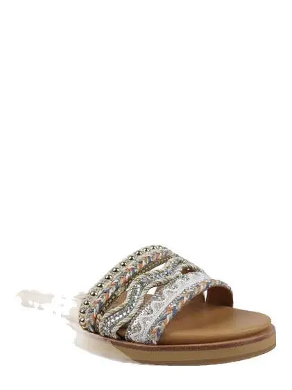 CANDIE'S Woven Embellished Slide Sandals - Nat Fabric