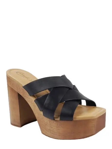 CANDIE'S Marlie Platform Slide Sandal - Black Leather