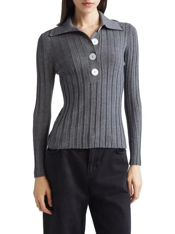 NACKIYE Sugarman Rib Wool Polo Sweater - Anthracite