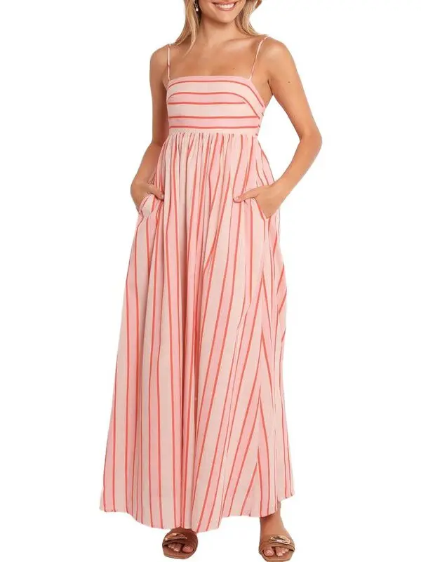 PETAL & PUP Odessa Stripe Cotton Maxi Sundress - Pink Stripe