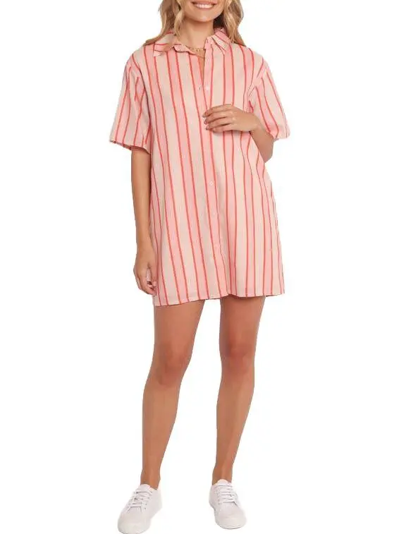 PETAL & PUP Cotton Mini Shirtdress - Pink Stripe